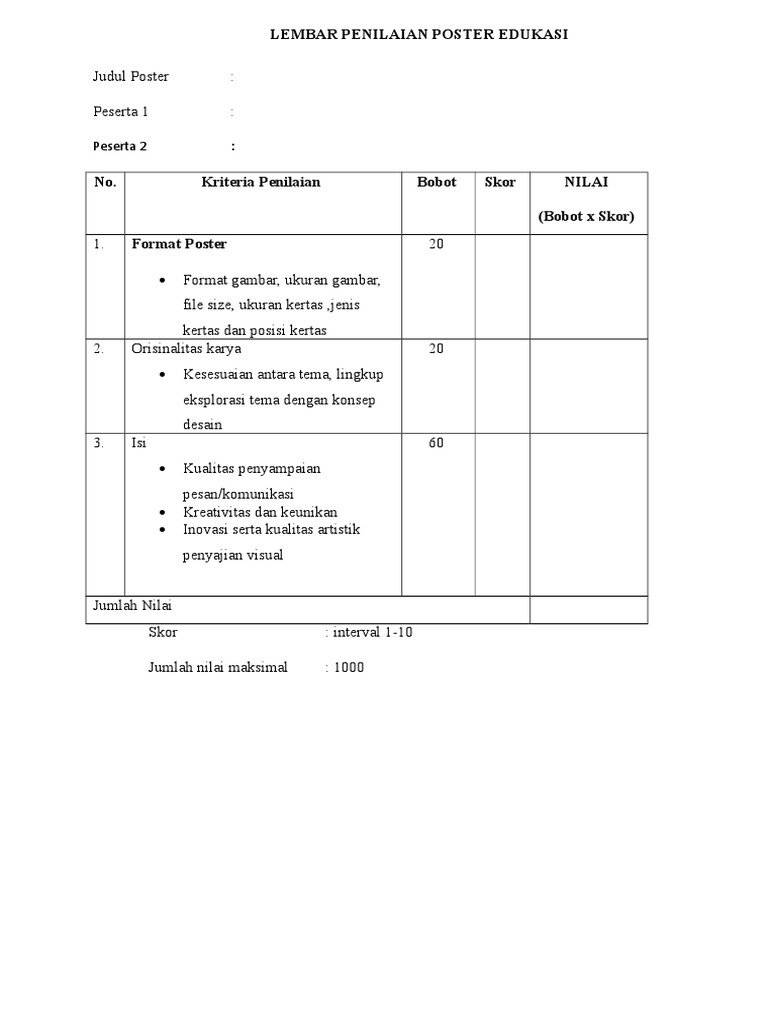 Lembar Penilaian Poster Edukasi | PDF
