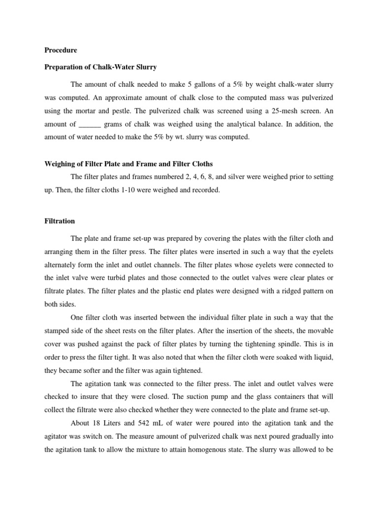 Procedure (Filtration) | PDF | Filtration | Chemical Engineering