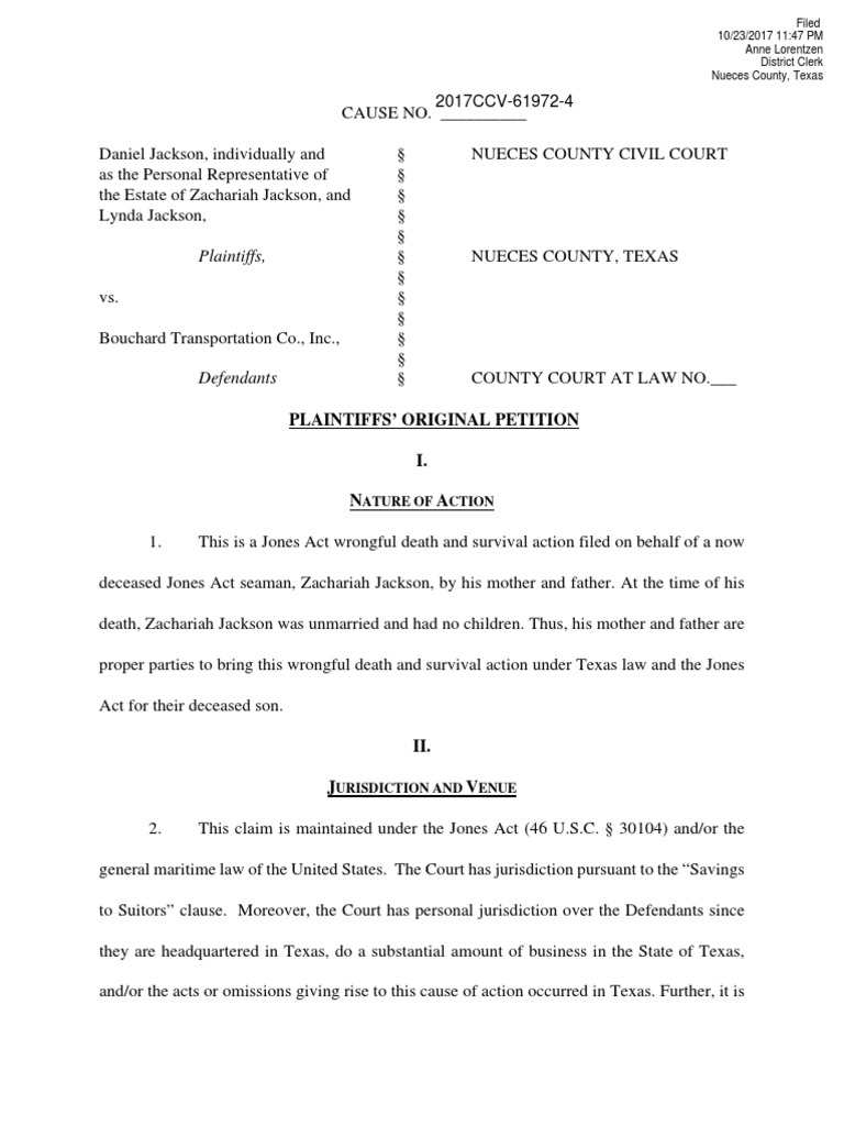 Daniel Jackson and Lynda Jackson vs. Bouchard Transportation Co., Inc ...