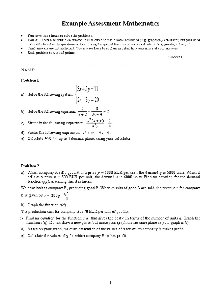 3.5 Hour Mathematics Assessment Solves Systems & Calculates GDP Growth ...
