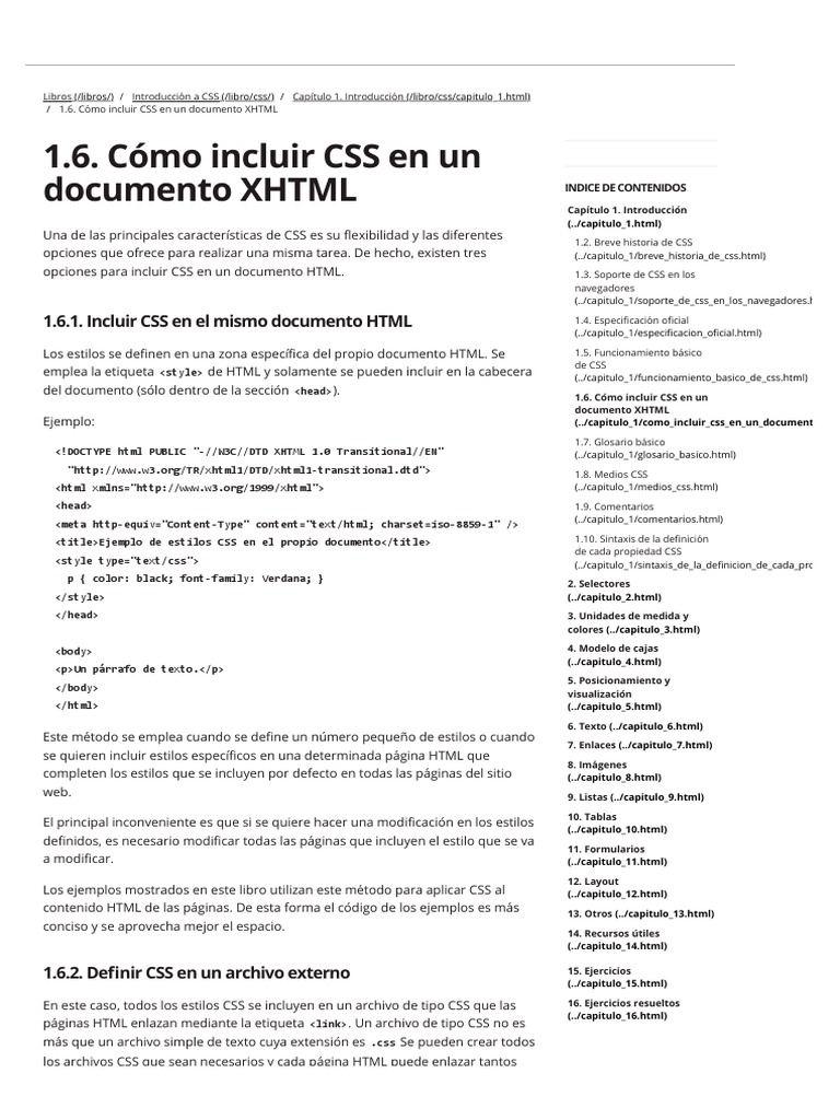 16 Cómo Incluir Css En Un Documento Xhtml Introducción A Css Pdf Hojas De Estilo En