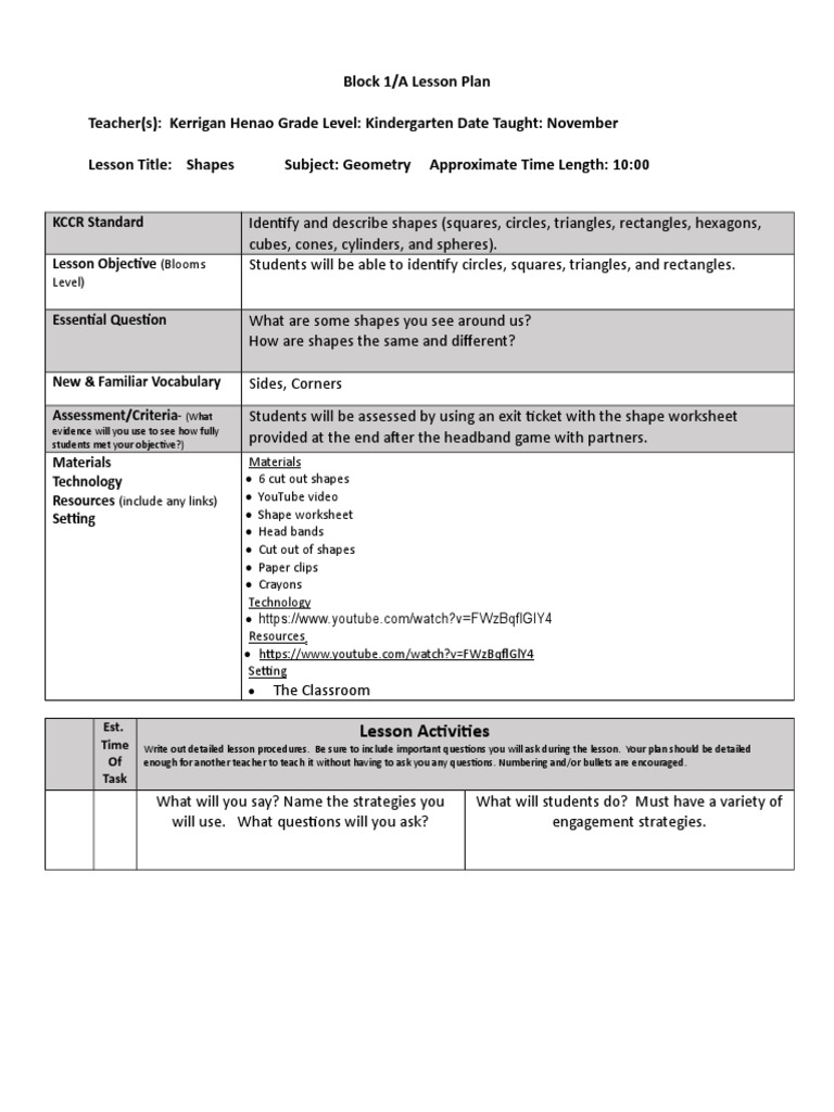 Peer Teach Shapes Pdf Teachers Lesson Plan