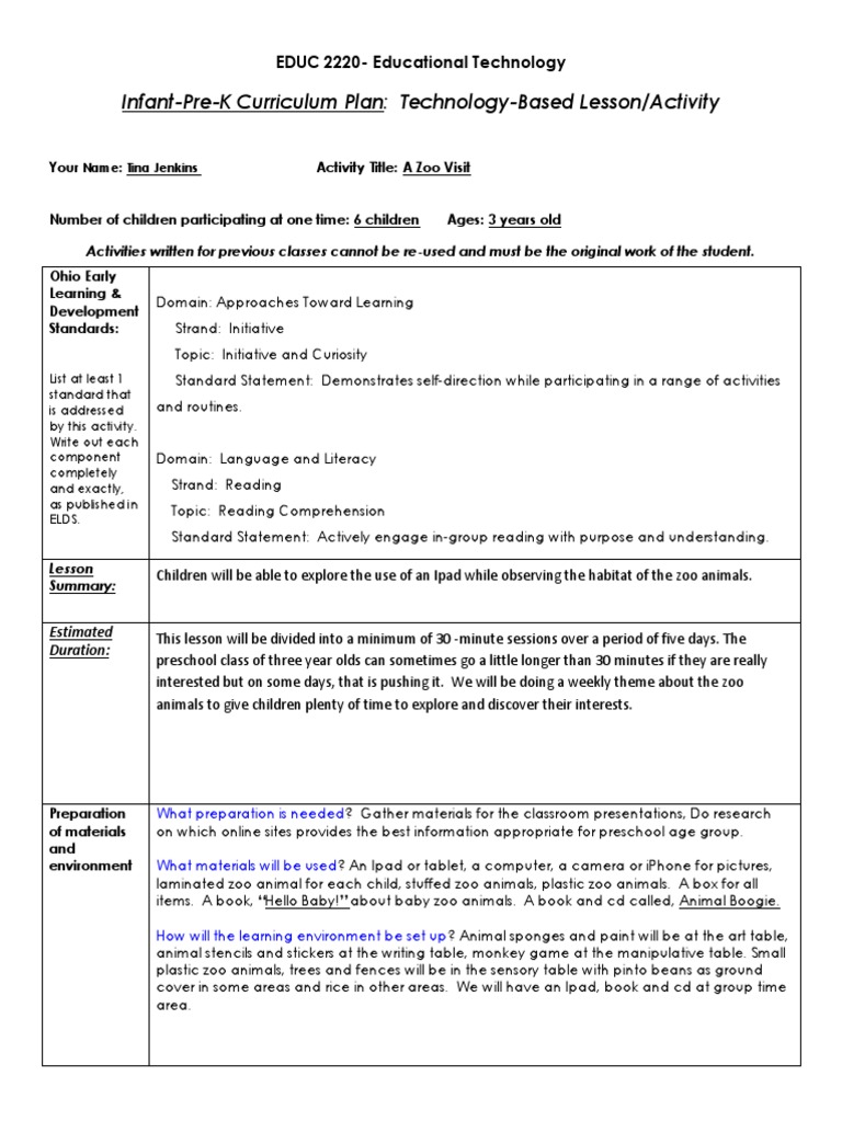Ed Tech ECDE Activity Plan | PDF | Educational Technology | Cognition