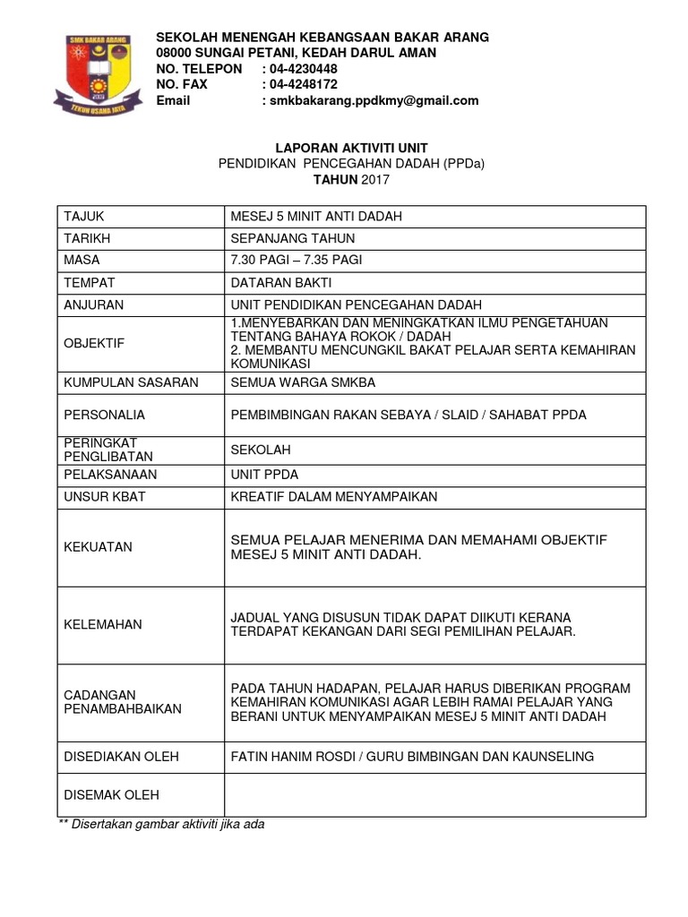Laporan Mesej 5minit Anti Dadah | PDF