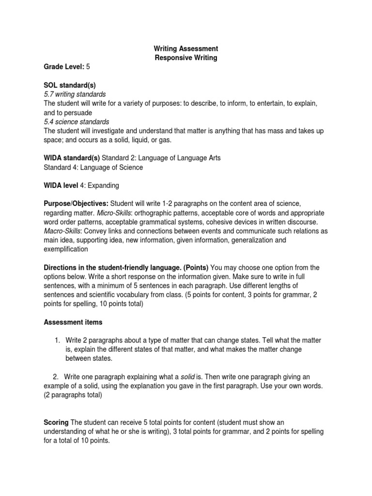 Writing Assessment | PDF