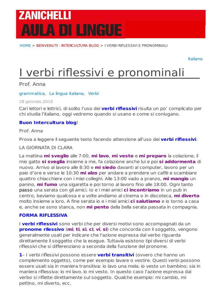 I Verbi Riflessivi PDF | PDF