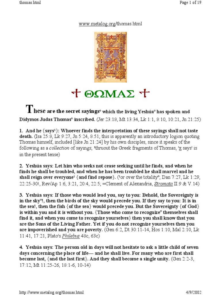 The Gospel of Thomas PDF | PDF | John The Baptist | Christianity