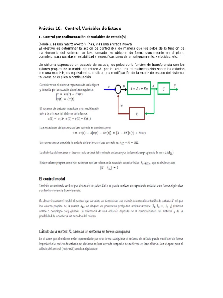 Practica 10 Control Variables de Estado | PDF
