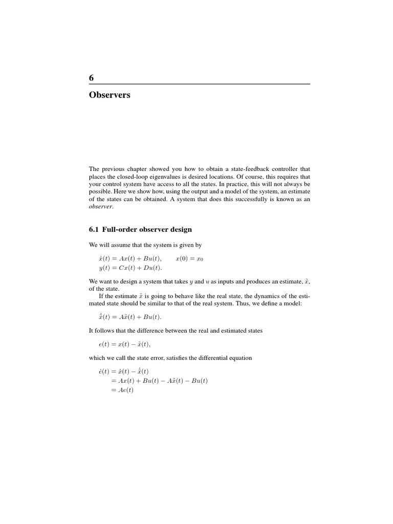 6 Observers: 6.1 Full-Order Observer Design | PDF | Mathematical ...