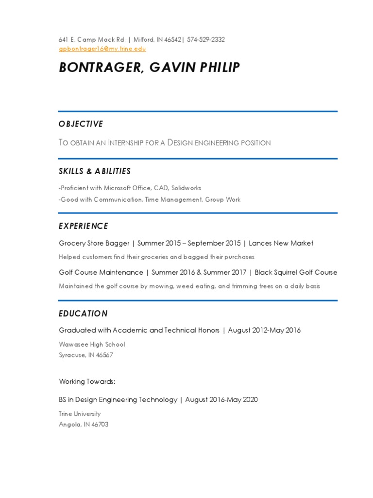 Bontrager, Gavin Philip: Objective | PDF
