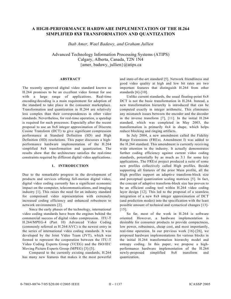 High Performance Hardware Implementation Of The H Pdf H 264 Mpeg 4 Avc Data Compression