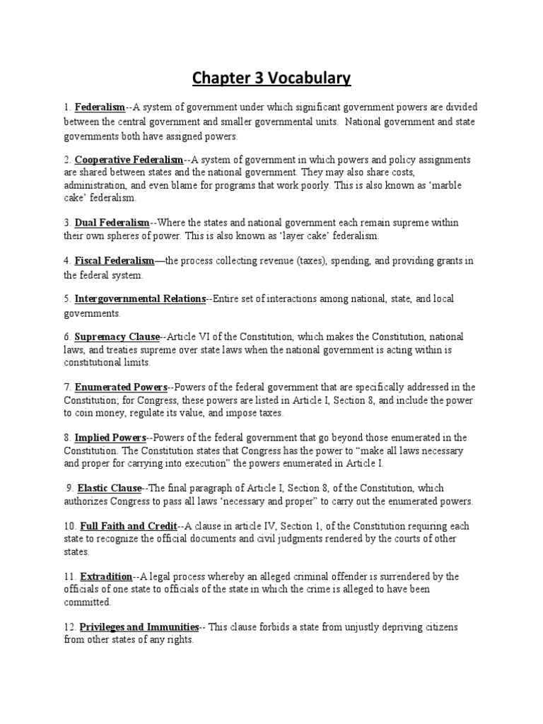 Chapter 3 Vocabulary | PDF | Article One Of The United States ...
