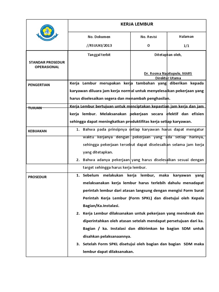 SOP Kerja Lembur | PDF | Teknologi & Rekayasa