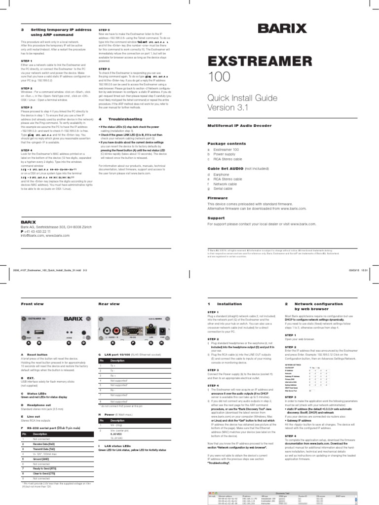 Barix Exstreamer 100 Quick Install Guide 31 | PDF | Electrical ...