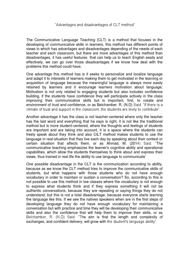 Advantages and Disadvantages of CLT Method | PDF | Learning | Cognition