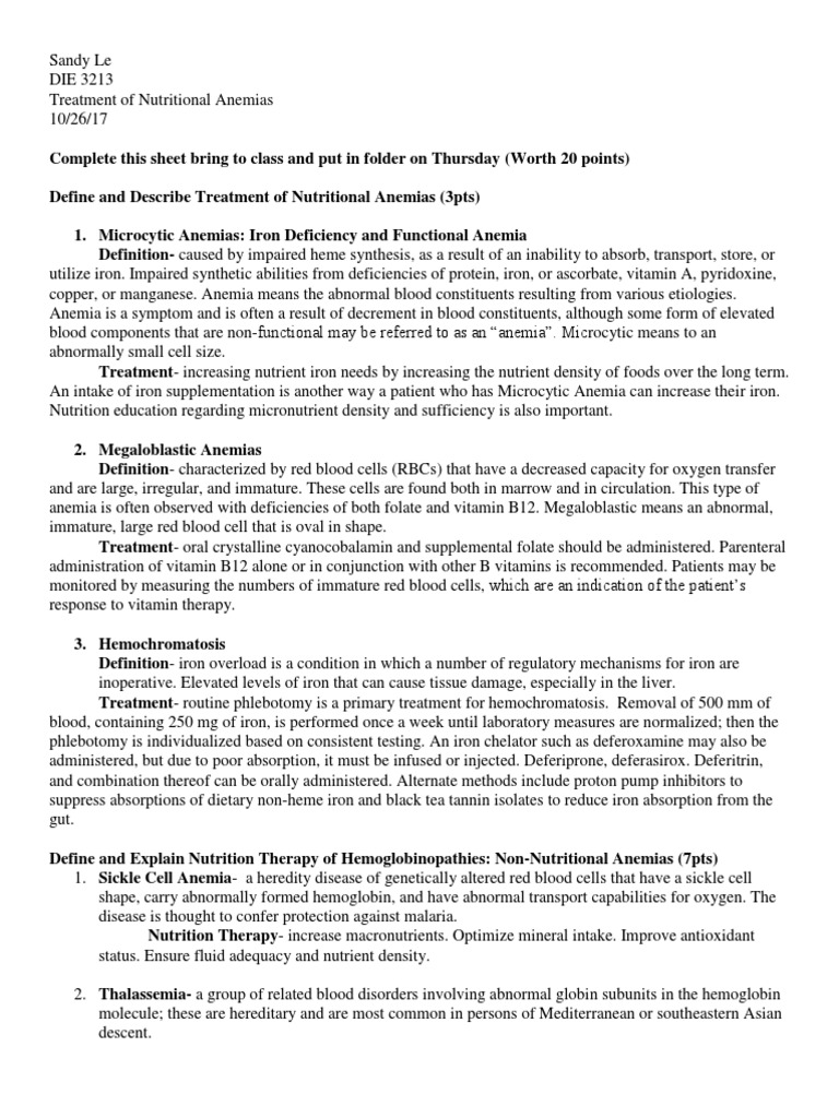 Worksheet For Anemia | PDF | Anemia | Vitamin B12