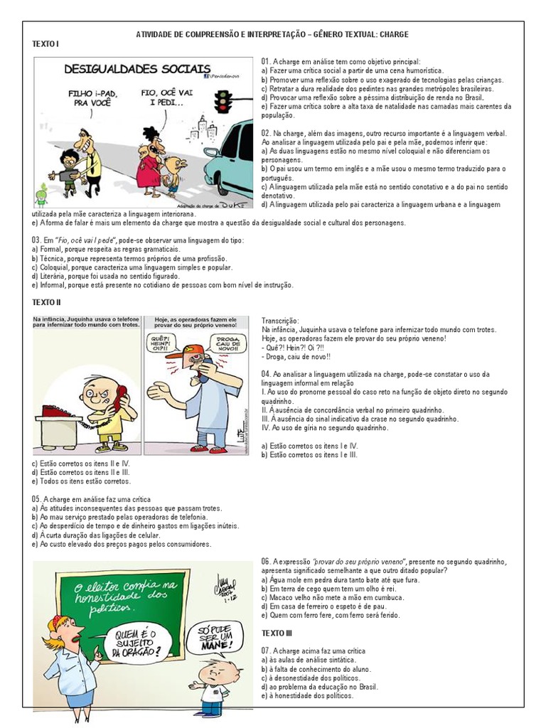 Atividade de Compreensão e Interpretação de Charge | PDF | Editorial ...