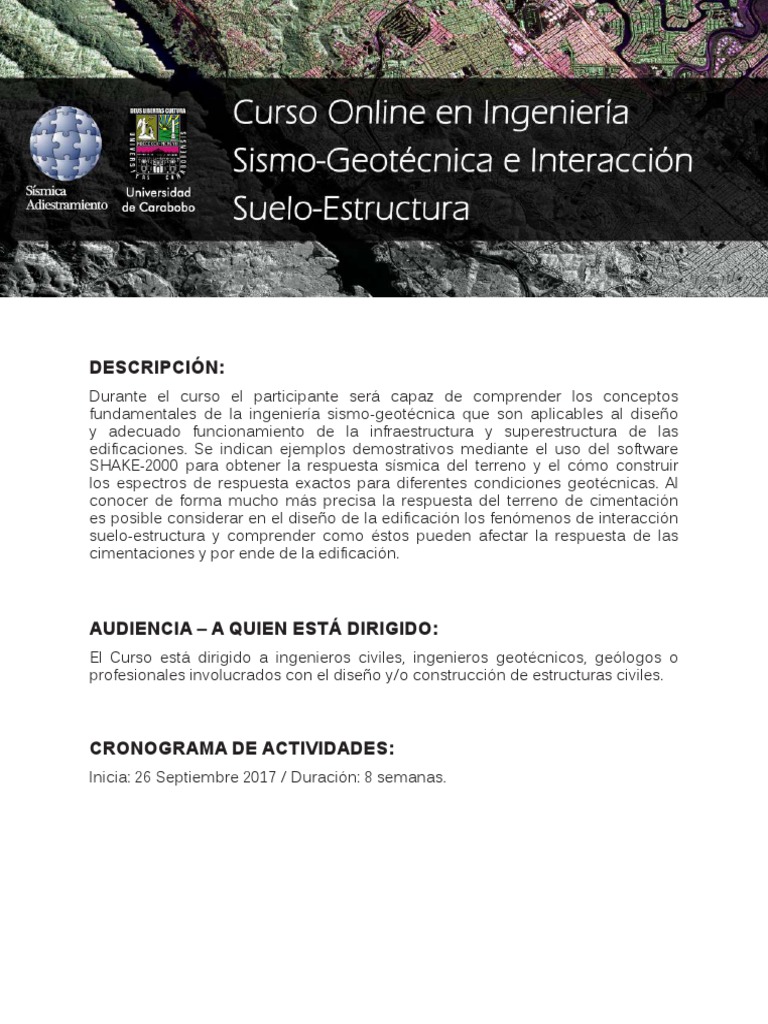 Folleto - Curso Online en Ingenieria Sismo-Geotecnica e Interaccion Suelo-Estructura | PDF ...