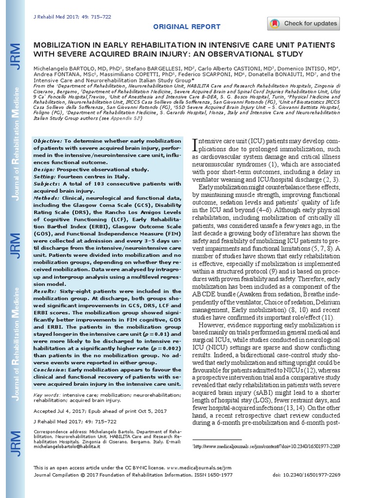 Mobilization in Early Rehabilitation in Intensive Care Unit Patients ...