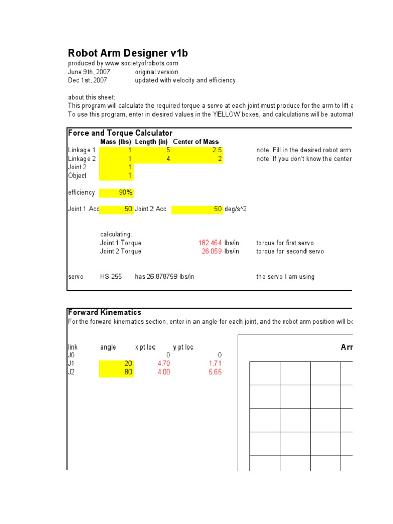Robot Arm Torque and Kinematics Calculator | PDF | Kinematics ...