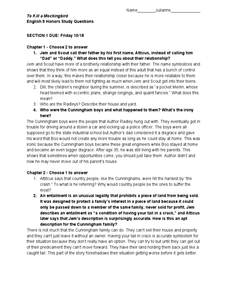 9h Study Guide To Kill A Mockingbird | PDF