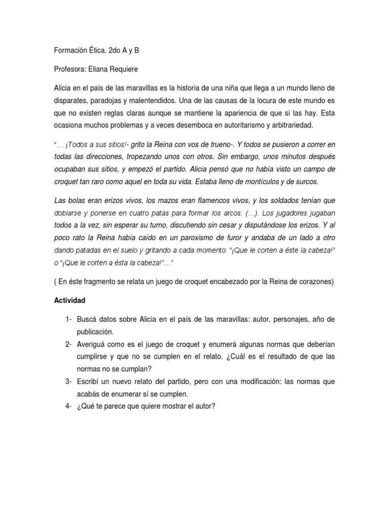 Actividad Alicia en El Pais de Las Maravillas | PDF | Ocio | Deportes