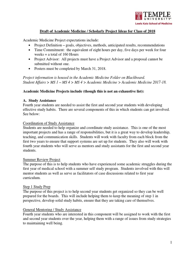 Academic Medicine Project Ideas 2018 | PDF | Residency (Medicine ...