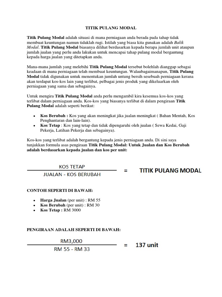 Titik Pulang Modal Bisnis | PDF | Pengelolaan Keuangan & Uang