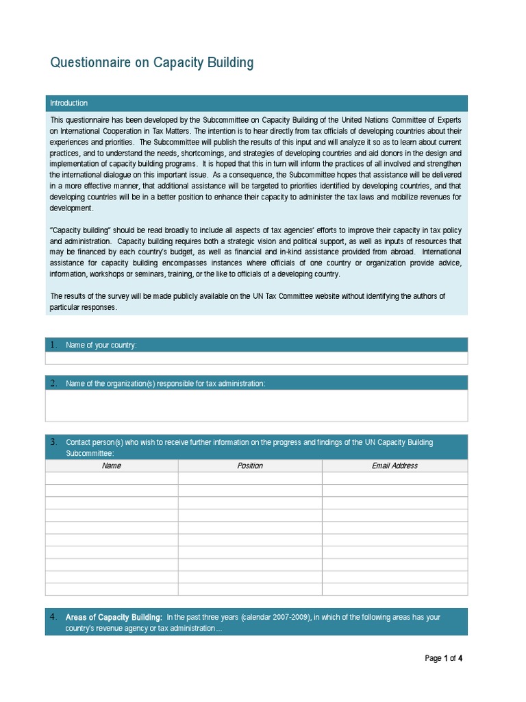 Questionnaire On Capacity Building | PDF | Capacity Building | Taxes