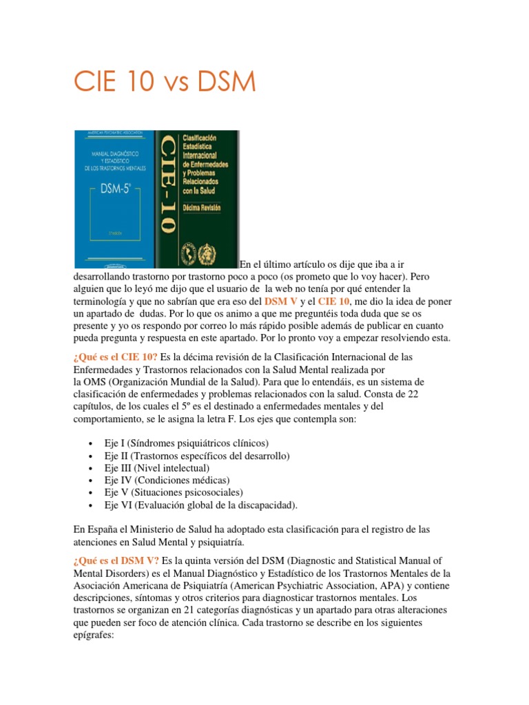 CIE 10 Vs DSM | PDF | Manual Diagnóstico y Estadístico de los Trastornos Mentales | Desorden de ...