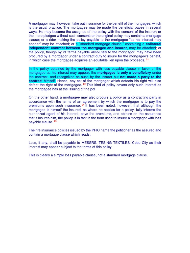Loss Payable Clause Vs Union Mortgage Clause | PDF
