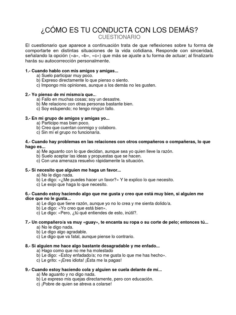 Cuestionario sobre Conducta Social | PDF | Sicología | Science
