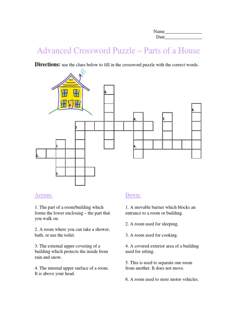 Advanced Crossword Puzzle, Parts of A House | PDF