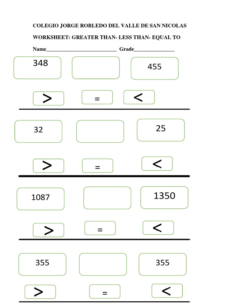 Actividad Menor Igual o Mayor | PDF