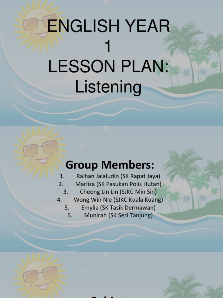 English Year 1 Lesson Plan: Listening | PDF