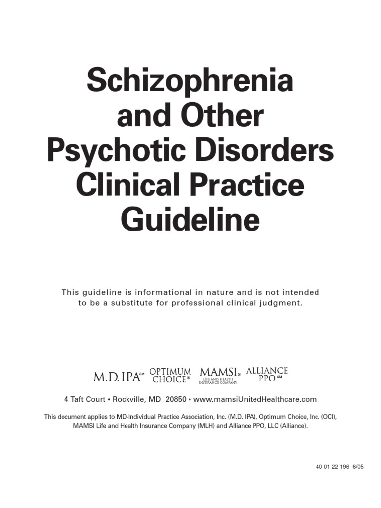 Schizophrenia and Other Psychotic Disorders Clinical Practice Guideline ...