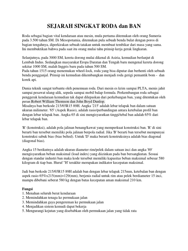 Sejarah Singkat Roda Dan Ban | PDF