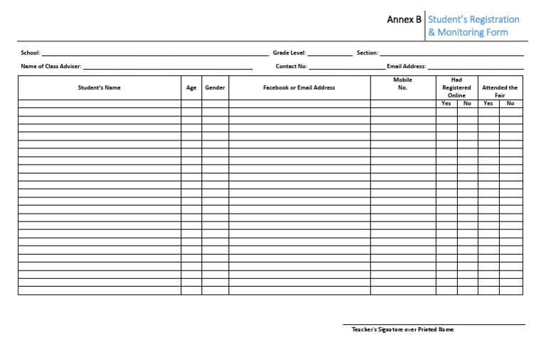 Student Registration & Monitoring Form | PDF