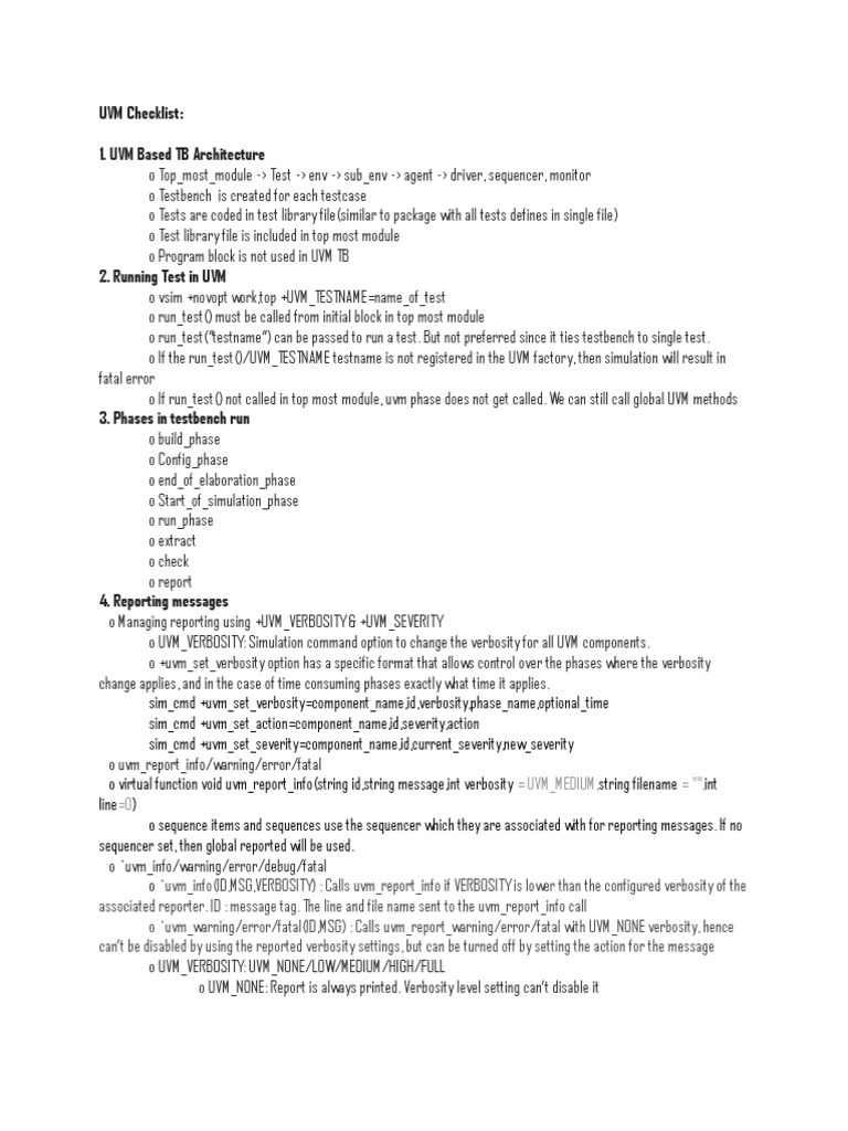 UVM Checklist | PDF | Class (Computer Programming) | Library (Computing)