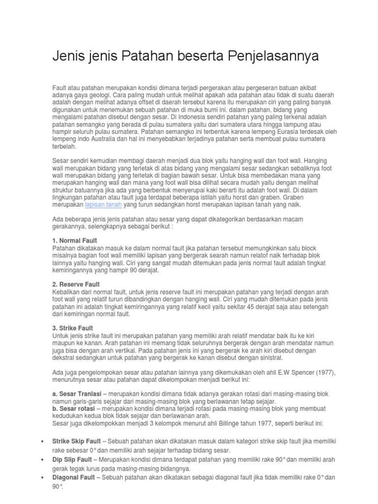 Jenis Jenis Patahan Beserta Penjelasannya | PDF