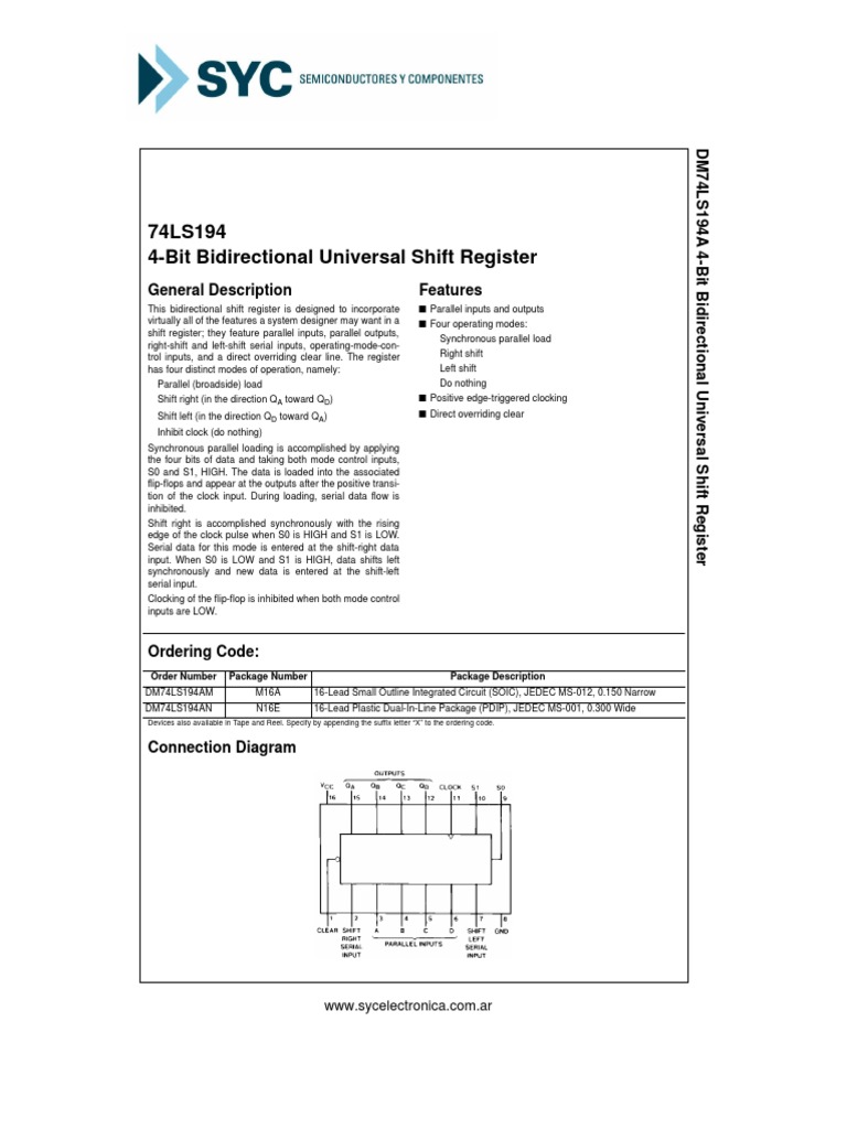74LS194 Bidirectional Shift Register Guide | PDF | Electrical Circuits ...
