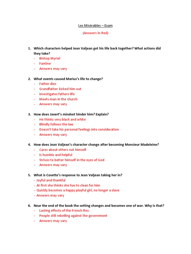 les miserables - exam | Cosette | Les Misérables