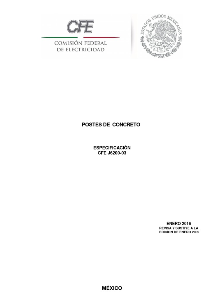 Especificación de Postes de Concreto CFE | PDF | Acero | Cemento