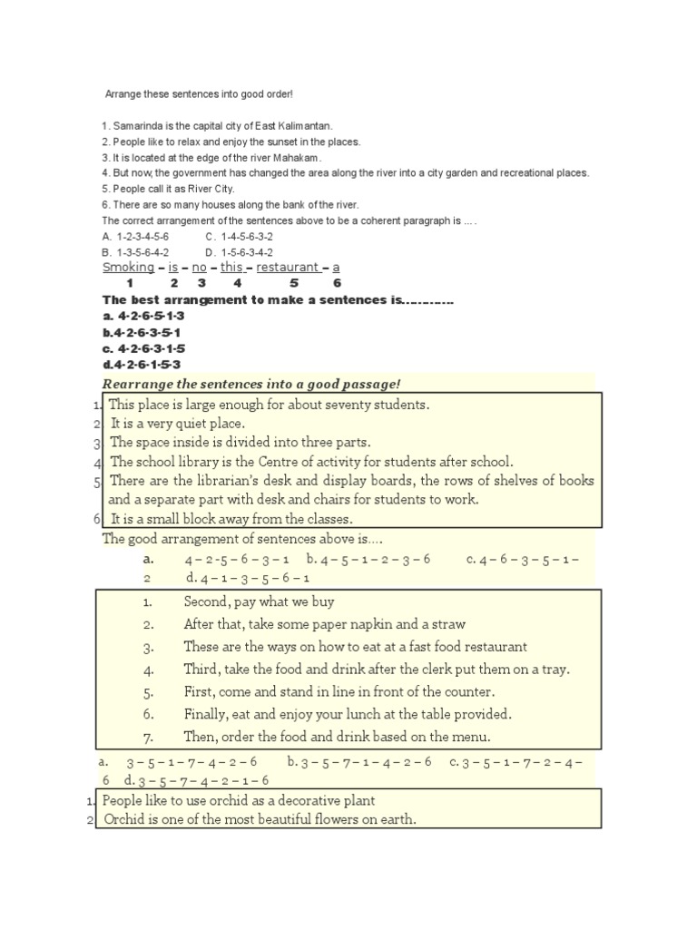 Arrange These Sentences Into Good Order | PDF | Elephant | Trees