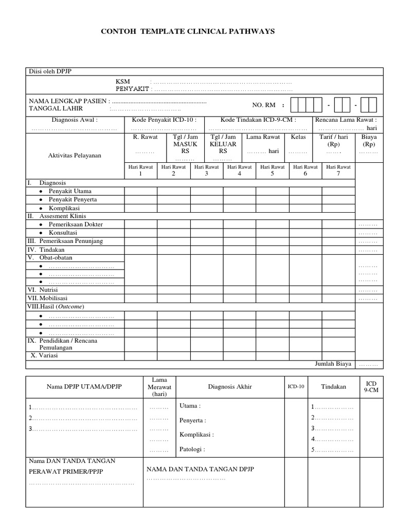 Clinical Pathway Contoh Template Rekam Medis | PDF