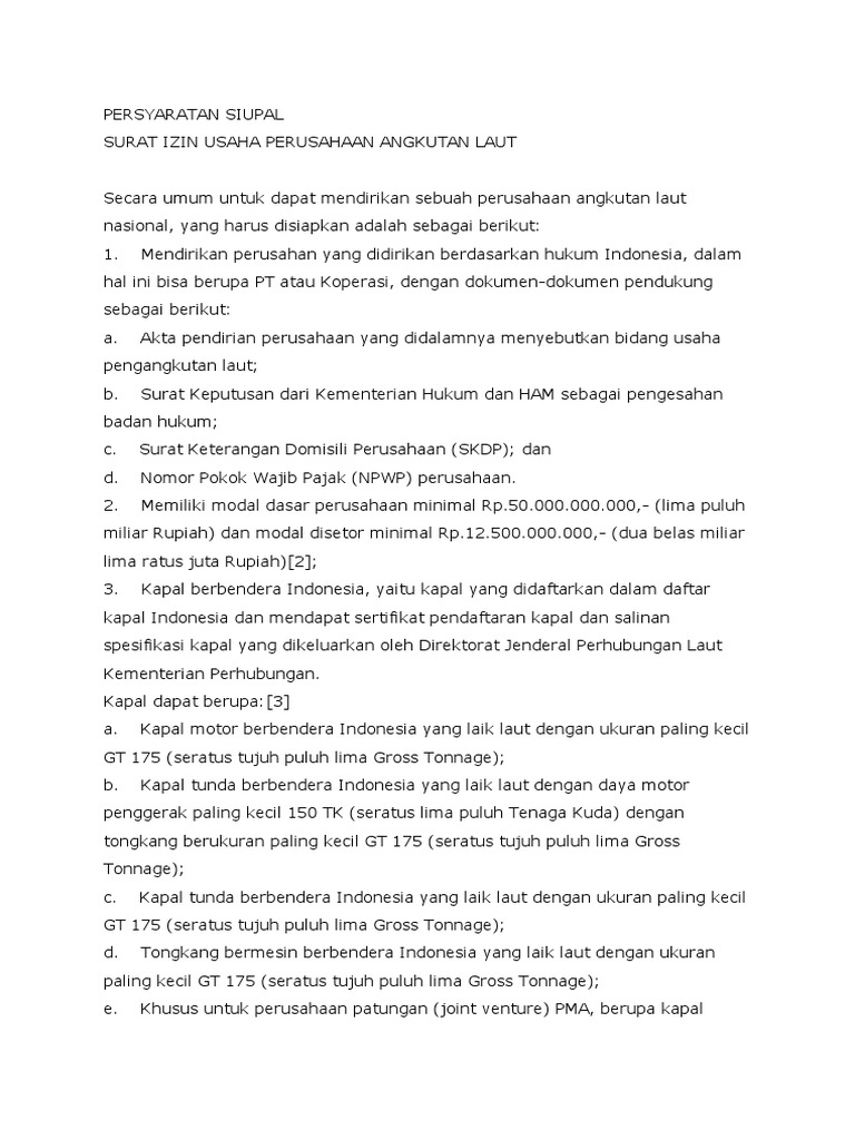 Persyaratan Pembuatan SIUPAL Kapal | PDF