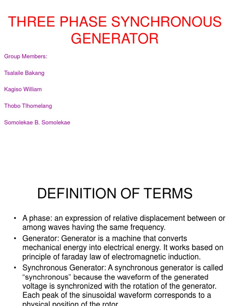 Three Phase Synchronous Generator: Group Members | PDF | Electrical ...