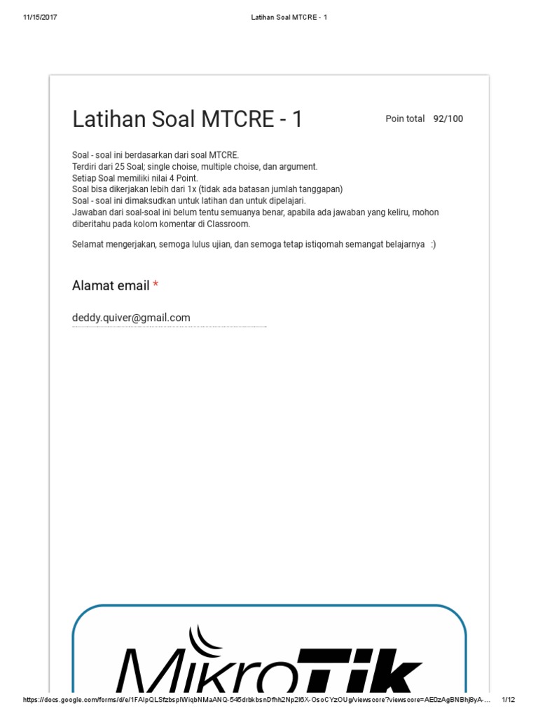 Latihan Soal MTCRE - 1 | PDF | Routing | Router (Computing)