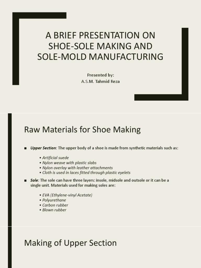 A Brief Presentation On Shoe-Sole Making | PDF | Shoe | Silicone