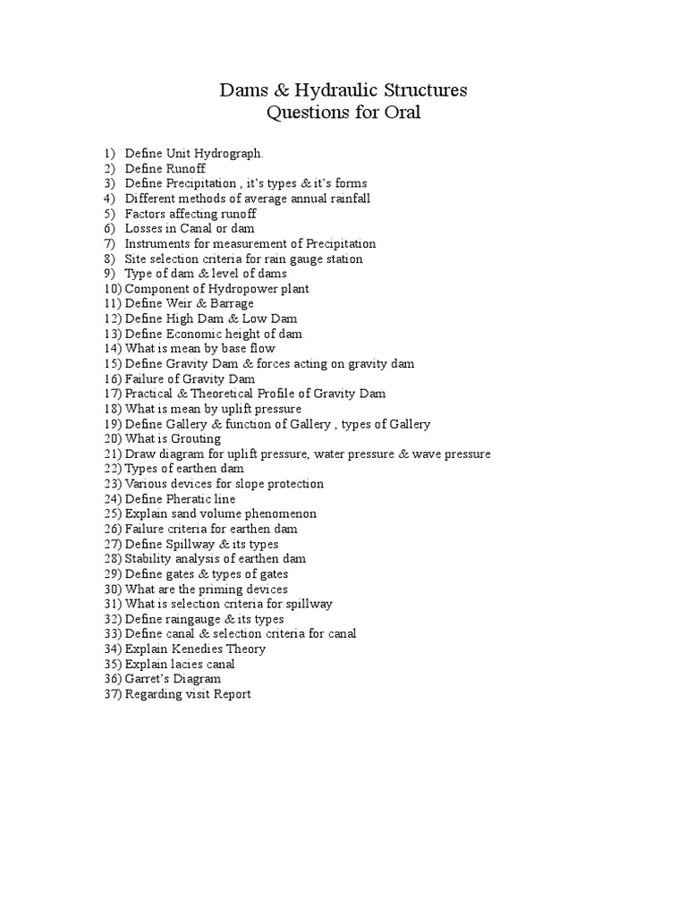 Dams & Hydraulic Structures Questions For Oral | PDF